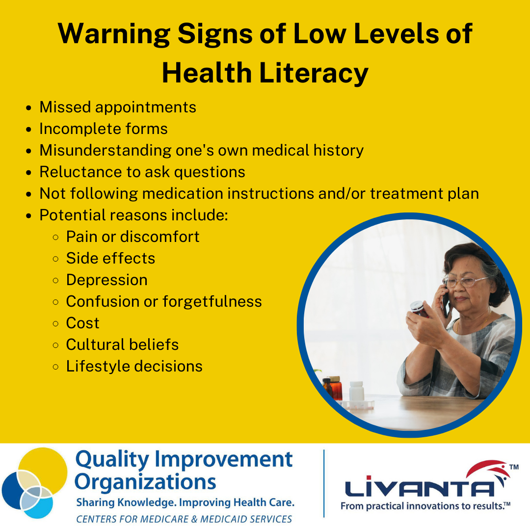 Warning signs of low health literacy include missed appointments ...